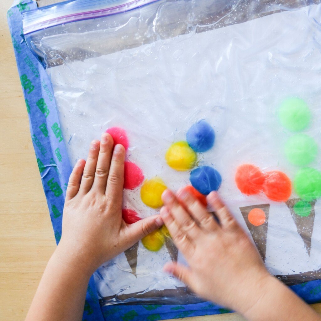 Counting and Color Matching Pompom Ice Cream Hair Gel Sensory Bag