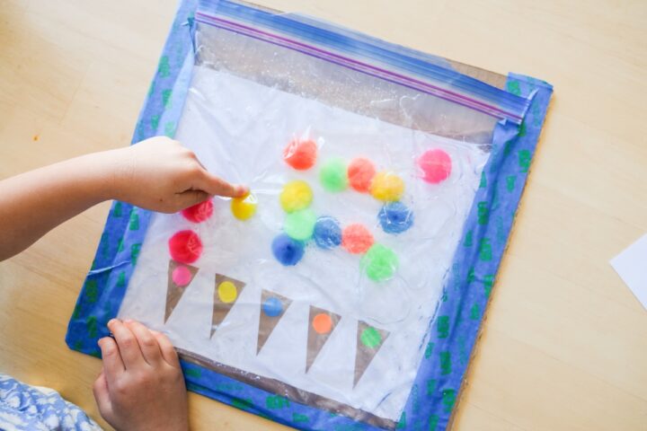 Counting and Color Matching Pompom Ice Cream Hair Gel Sensory Bag