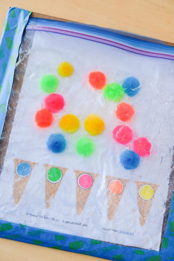 Counting and Color Matching Pompom Ice Cream Hair Gel Sensory Bag